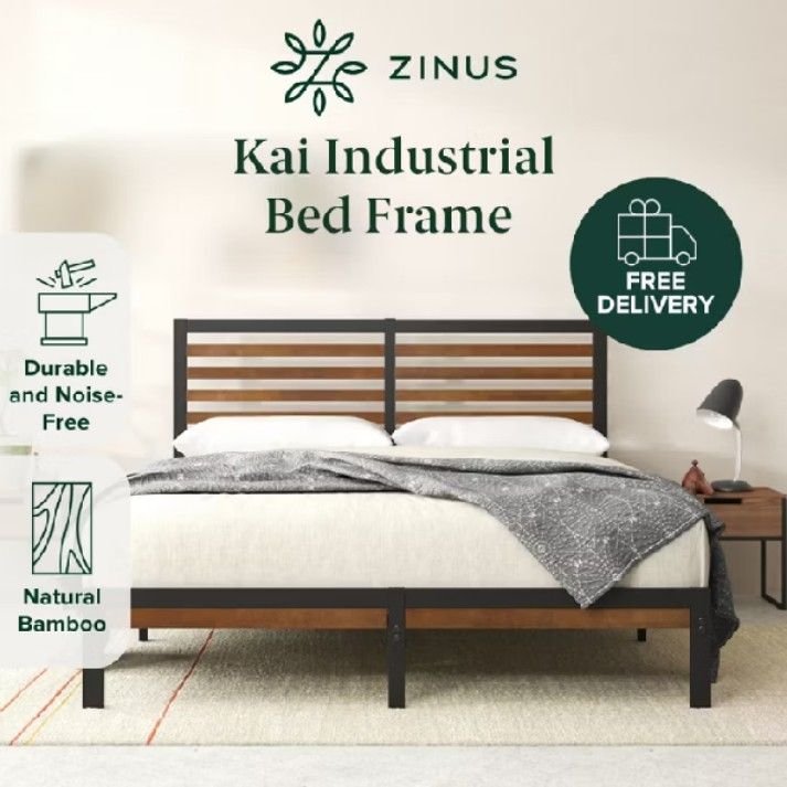 Zinus Kai Industrial Bed Frame, Furniture & Home Living, Furniture, Bed ...