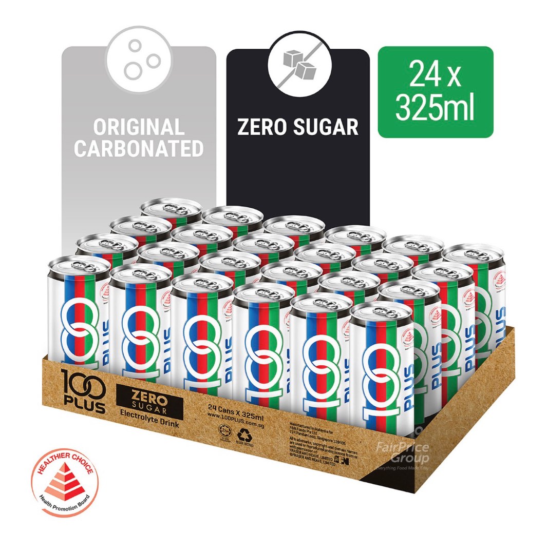 100 Plus Zero Sugar & Original Isotonic Drink - 24 Cans, Food & Drinks ...