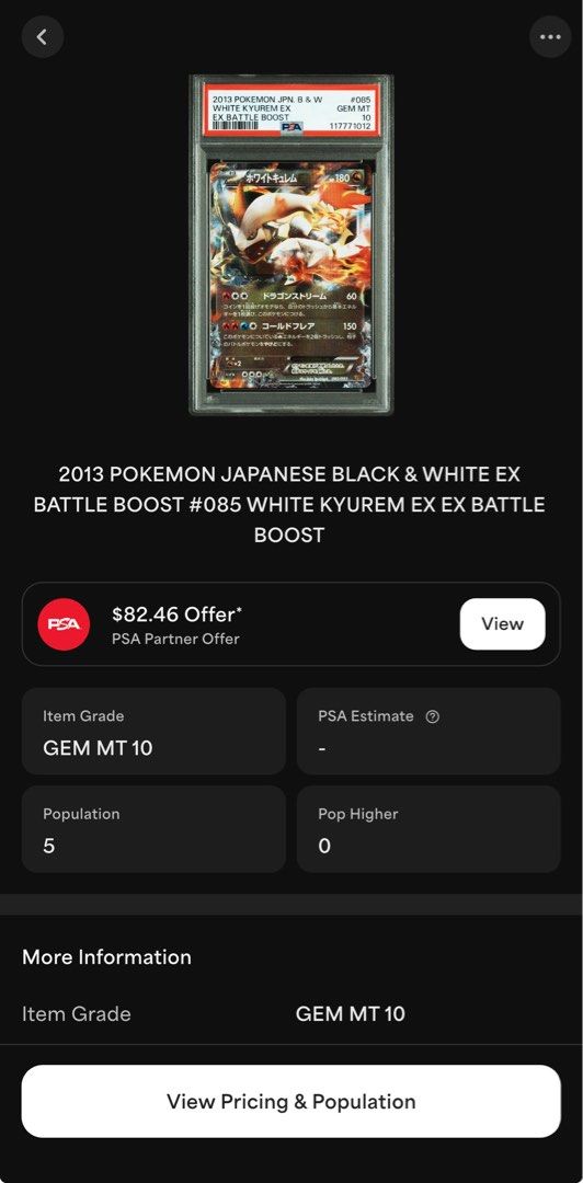 2013 Pokemon Japanese White Kyurem EX Battle Boost PSA 10, Hobbies ...