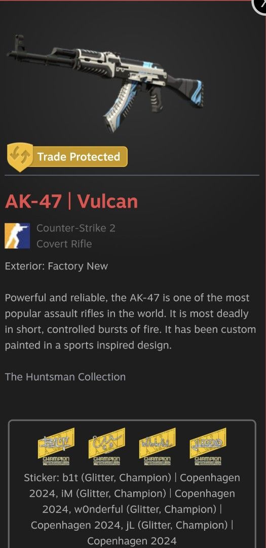 AK-47 | Vulcan (Factory New) - CS2, Video Gaming, Gaming Accessories ...