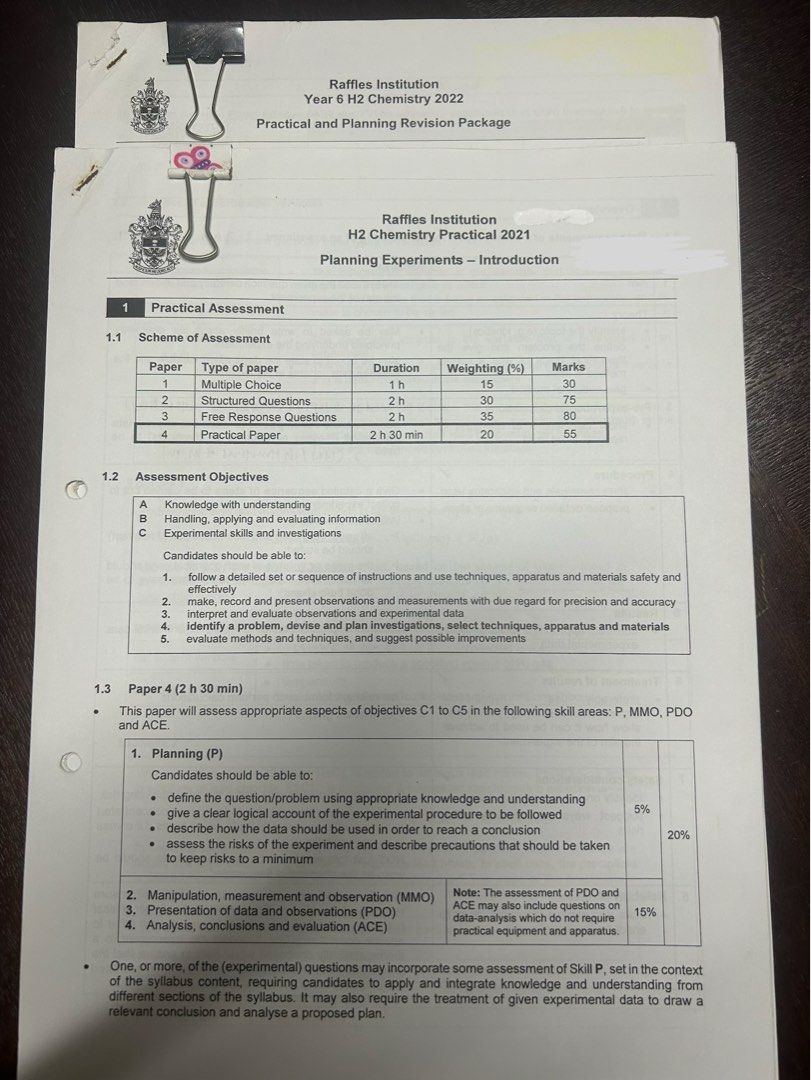 A-level H2 RI Chemistry Practical Planning Notes, Hobbies & Toys, Books ...