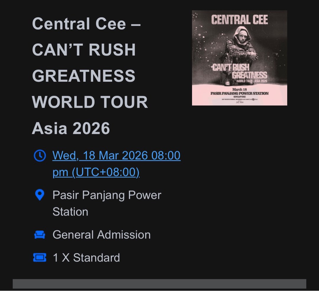 WTS Central Cee - Can't Rush Greatness World Tour Asia 2026 Ticket ...