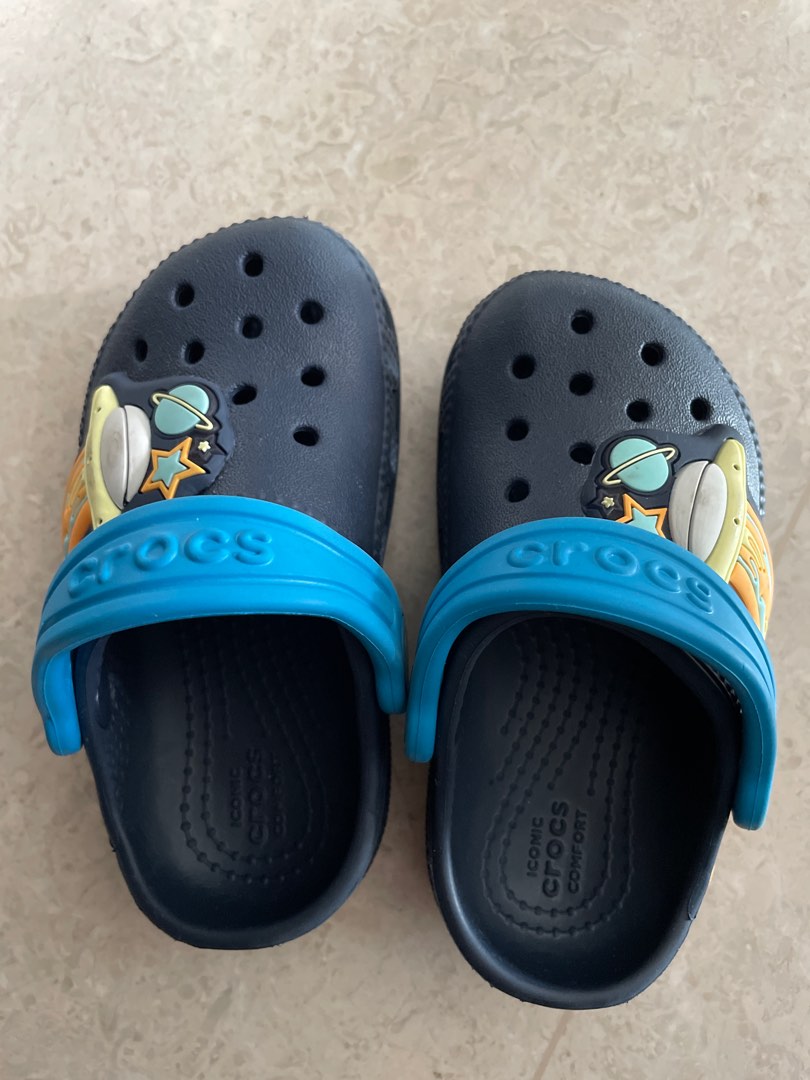 Crocs Kids' Navy Blue Clogs with Space Jibbitz, Babies & Kids, Babies ...