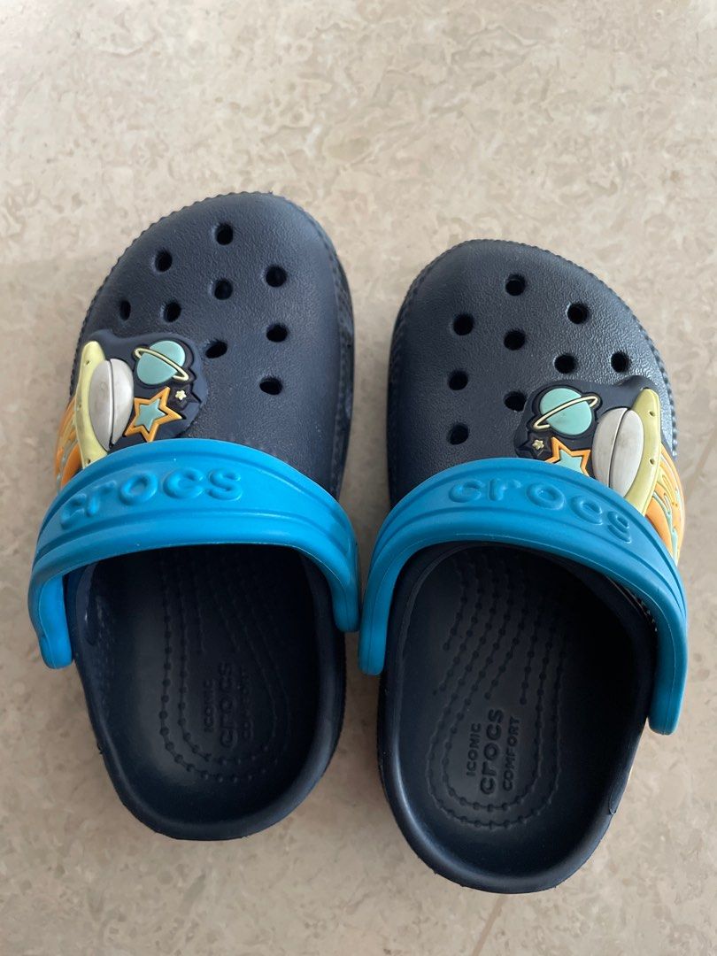 Crocs Kids' Navy Blue Clogs with Space Jibbitz, Babies & Kids, Babies ...
