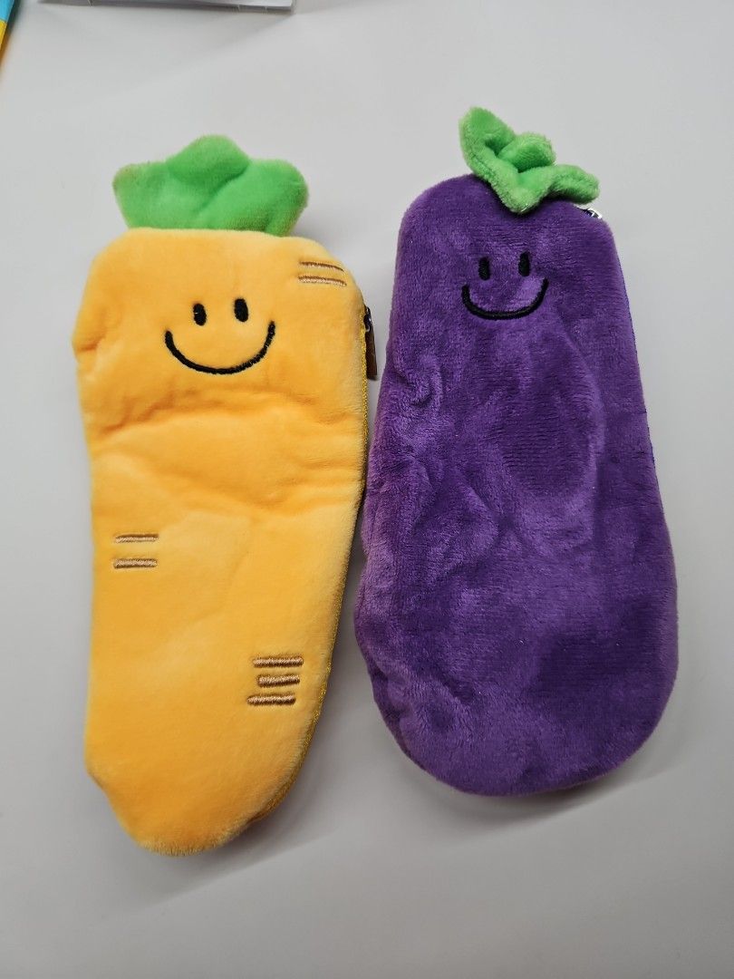 Cute Vegetable Plush Pencil Cases - Eggplant & Carrot, Hobbies & Toys ...