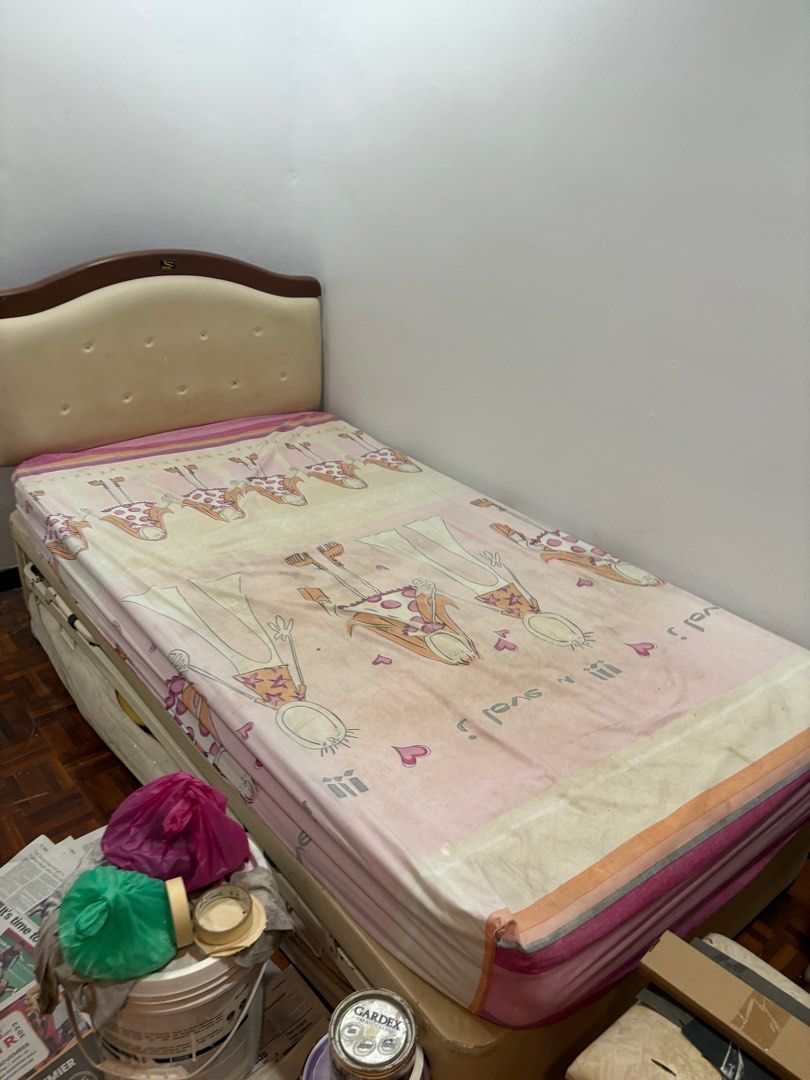 Full set- Single bed with bed frame and sheet, Furniture & Home Living ...