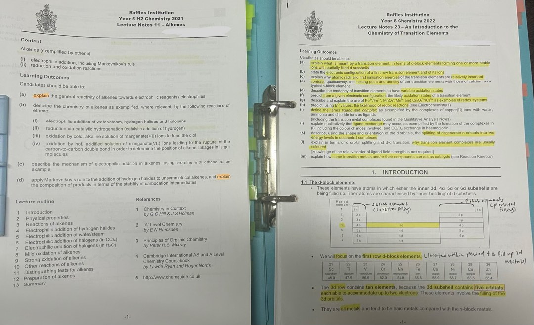 A-level RI H2 Chemistry Notes, Hobbies & Toys, Books & Magazines ...
