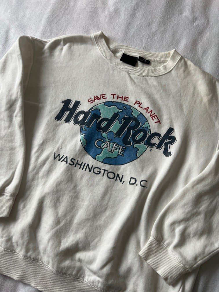 Hard rock cafe washington dc white sweater, Men's Fashion, Coats ...