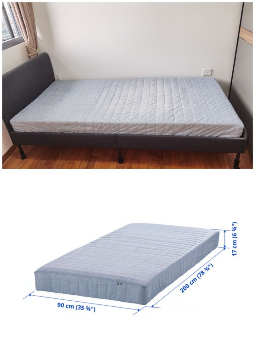 IKEA Single Bed Frame and Mattress, Furniture & Home Living, Furniture ...