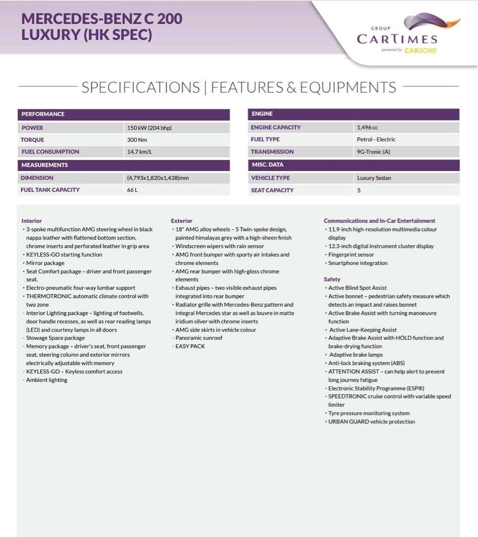 Mercedes-Benz C-Class Saloon Mild Hybrid C200 AMG Line [HK] (A), Cars ...