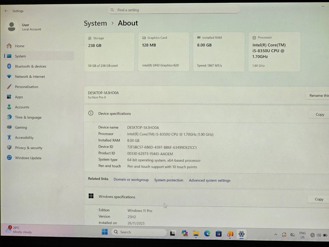 Microsoft Surface Pro 6 1796 256GB, Computers & Tech, Laptops ...