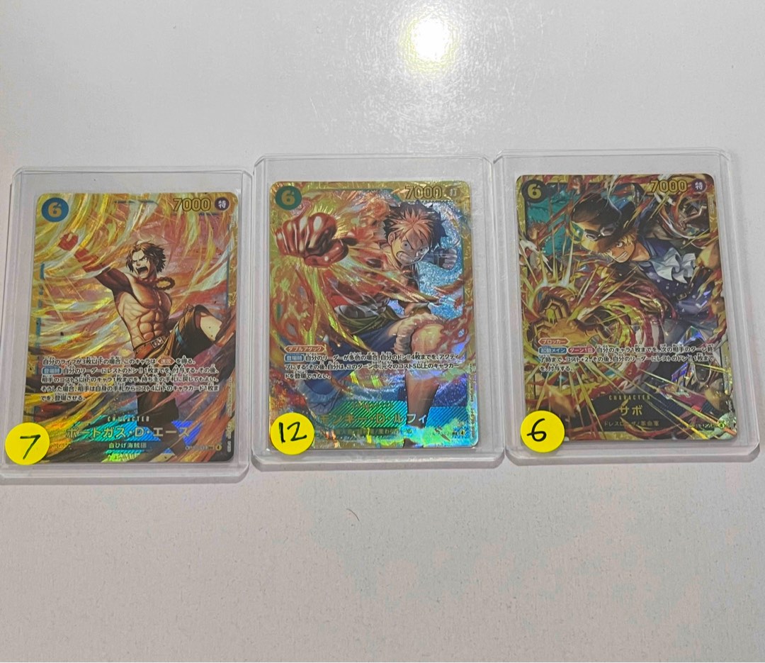 One Piece TCG OP13 Luffy, sabo and ace SEC alt art set, Hobbies & Toys ...