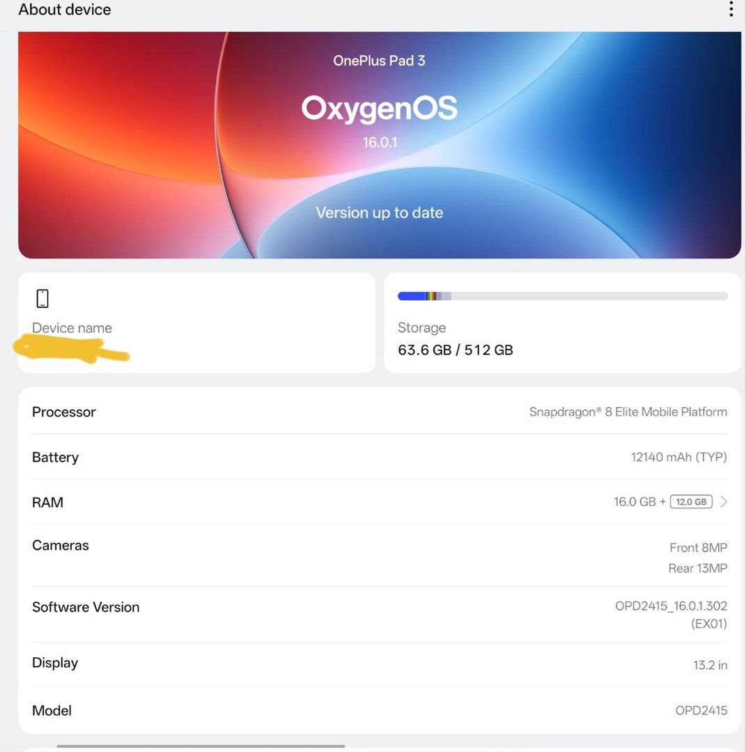 OnePlus Pad 3 (WiFi) 512GB Storm Blue, Mobile Phones & Gadgets, Tablets ...