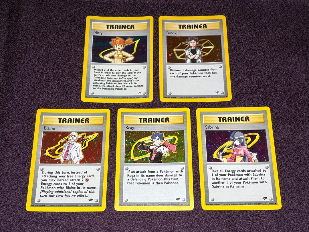 Pokemon Holo Trainer Cards - Misty, Brock, Blaine, Koga, Sabrina ...