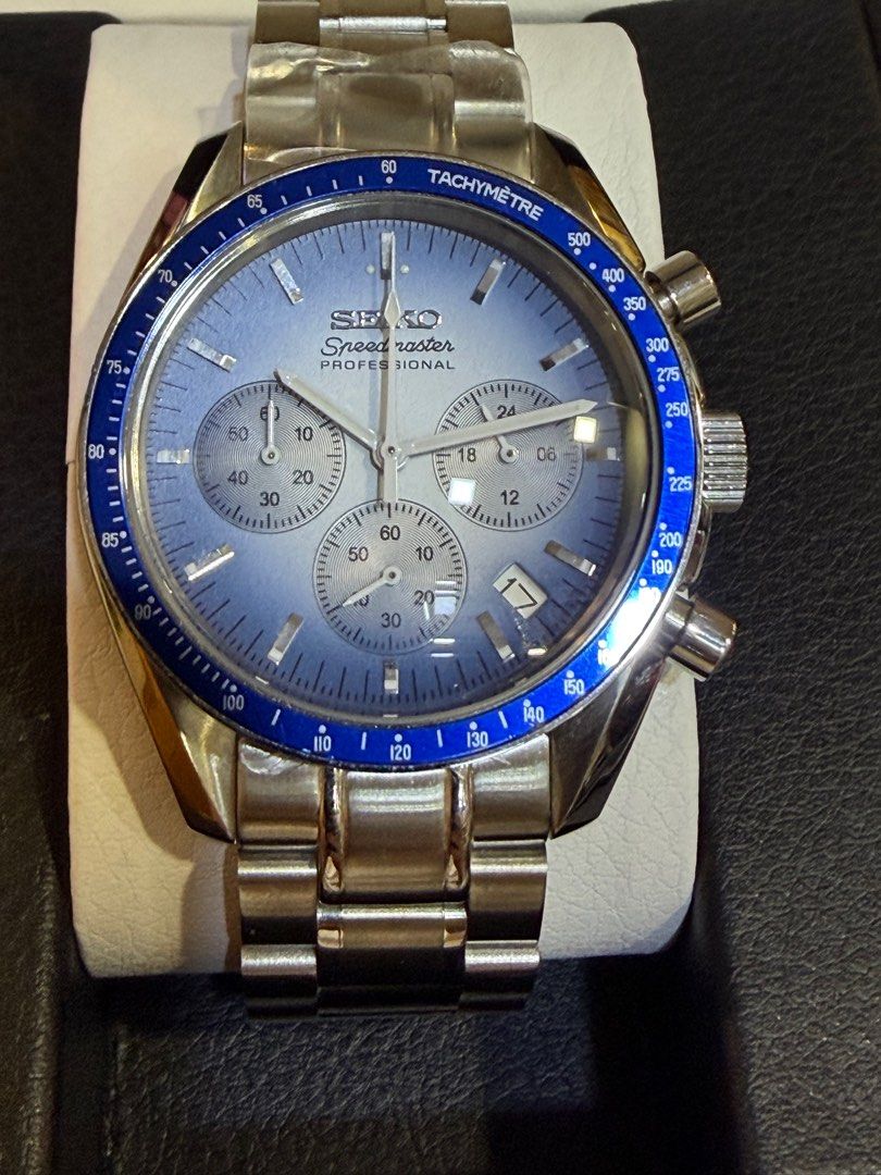 Seiko mod speedmaster custom blue, Men's Fashion, Watches & Accessories ...
