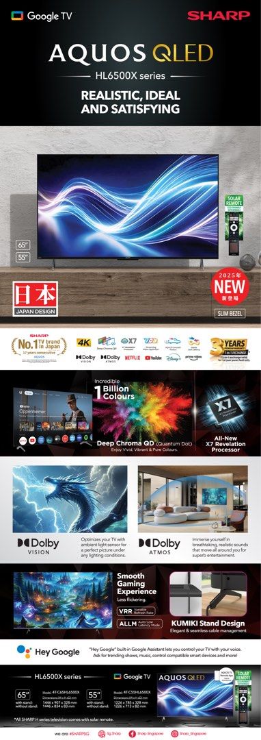 Sharp 55” 4K AQUOS QLED Google TV. Band New in Box. Model 4T-C55HL6500X ...