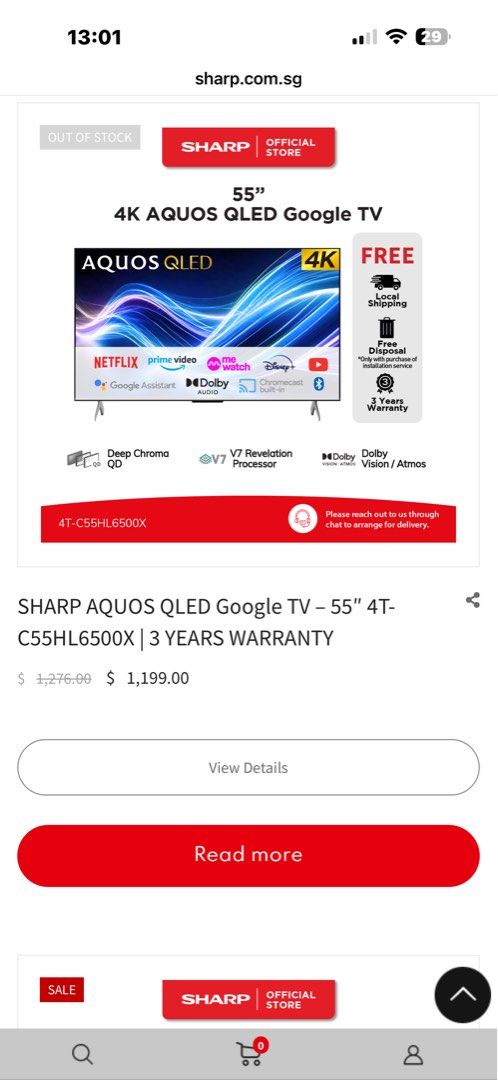 Sharp 55” 4K AQUOS QLED Google TV. Band New in Box. Model 4T-C55HL6500X ...