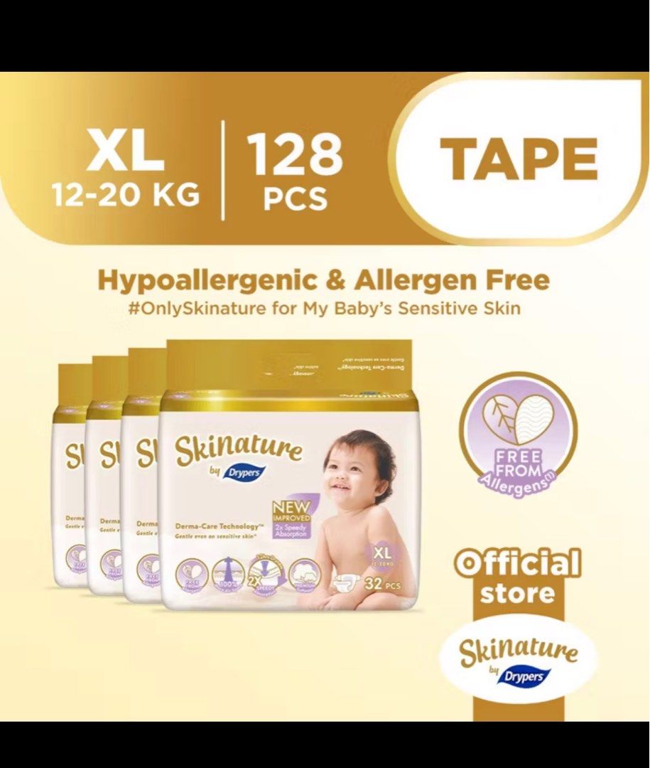 Skinature by Drypers XL Tape Diapers (128pcs), Babies & Kids, Bathing ...