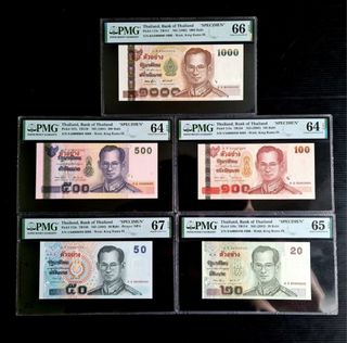 💝 Specimen Set 💝 Thailand 15th Series Specimen Banknotes Set of 5 in 1 ...