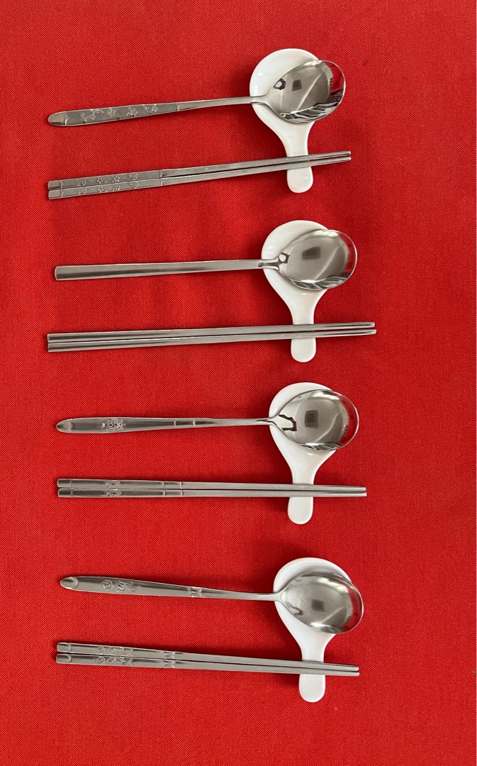 Stainless Steel Spoon, Chopsticks, and Rest Set, Furniture & Home ...