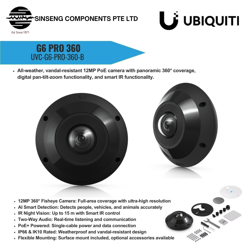 Ubiquiti UniFi UVC-G6-Pro-360-B G6 Pro 360 Black 12MP 360 Fisheye AI ...