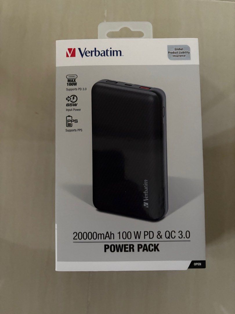 Verbatim 20000mAh 100W PD Power Bank, Mobile Phones & Gadgets, Mobile ...