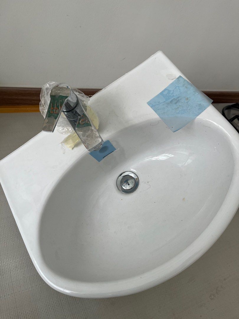 White Ceramic Basin (Wall mounted), Furniture & Home Living, Bathroom ...