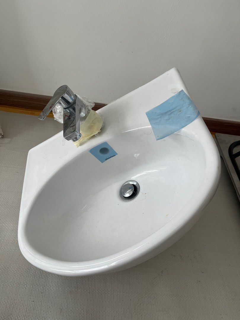 White Ceramic Basin (Wall mounted), Furniture & Home Living, Bathroom ...