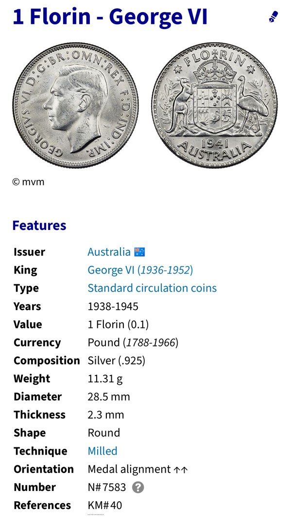 1944 Australian Florin Silver Coin, Hobbies & Toys, Memorabilia ...