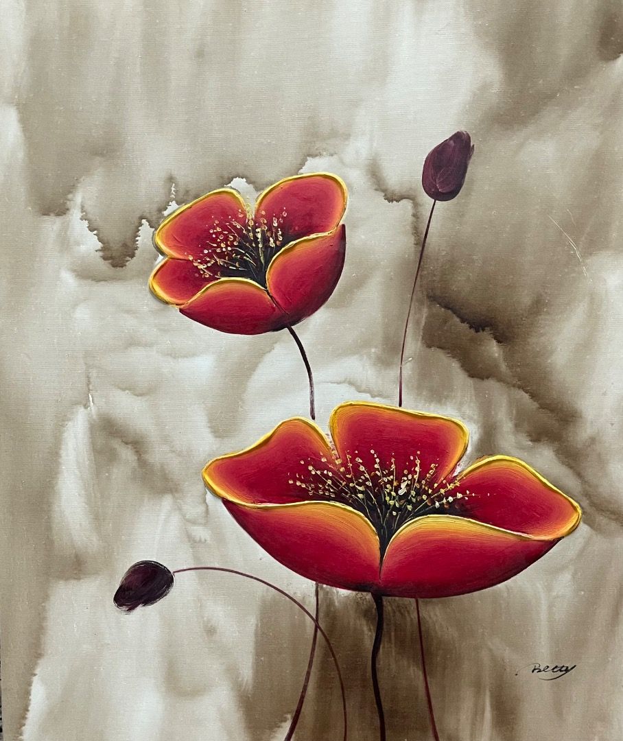 Abstract Original Floral Art Painting - Red Poppies, Hobbies & Toys ...