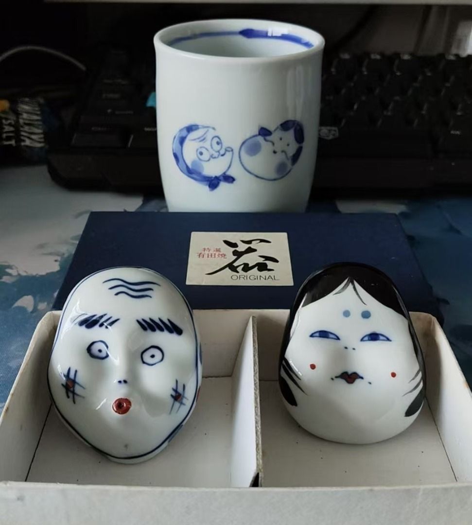 Arita Ware Pair Chopstick Rests Okame And Hyottoko & Tea cup, Furniture ...