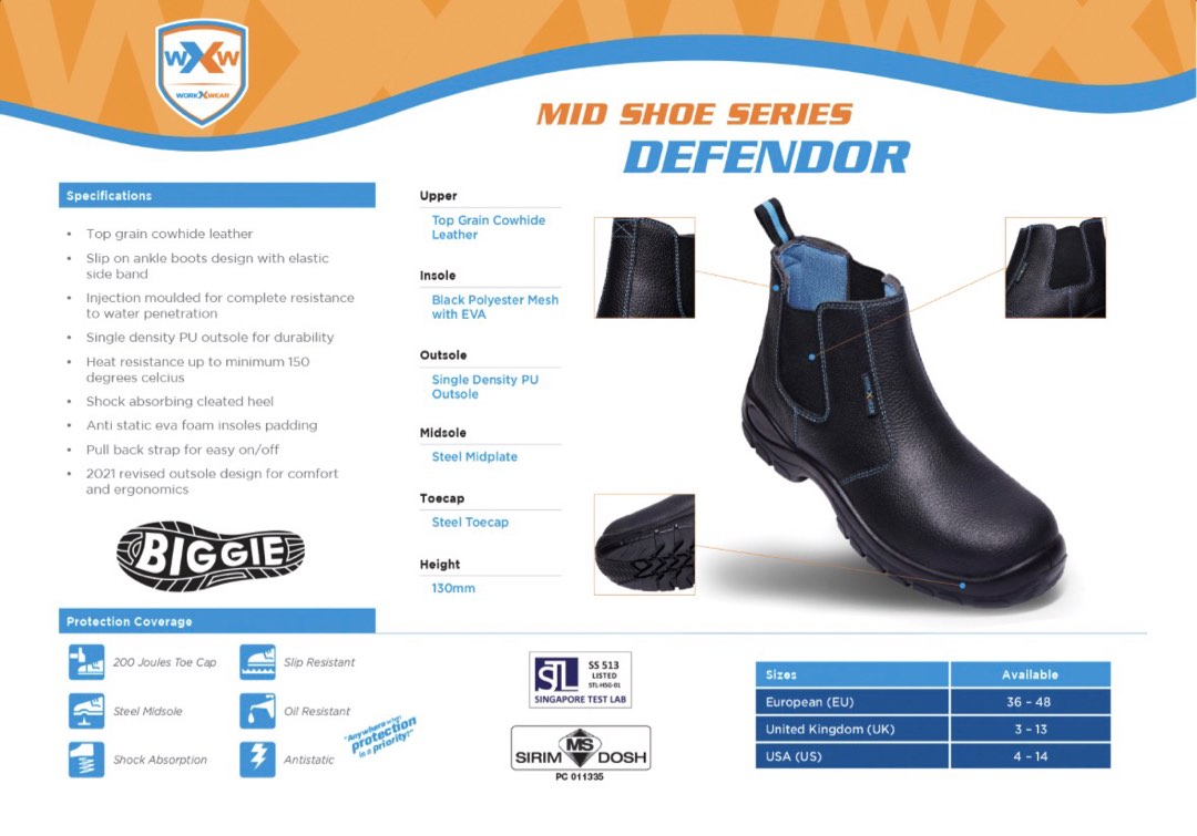 BIGGIE Defender Safety Boots - Steel Toe, Slip Resistant, Men's Fashion ...