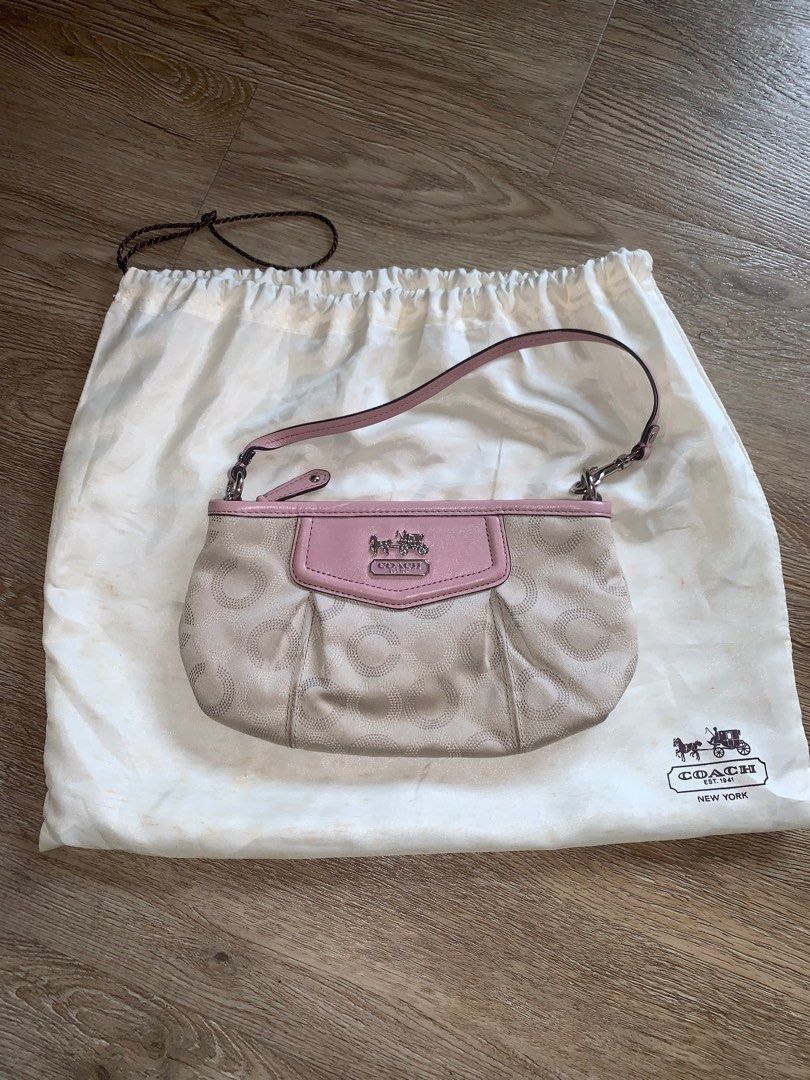 Coach Wristlet Handbag - Pink & Beige, Luxury, Bags & Wallets on Carousell