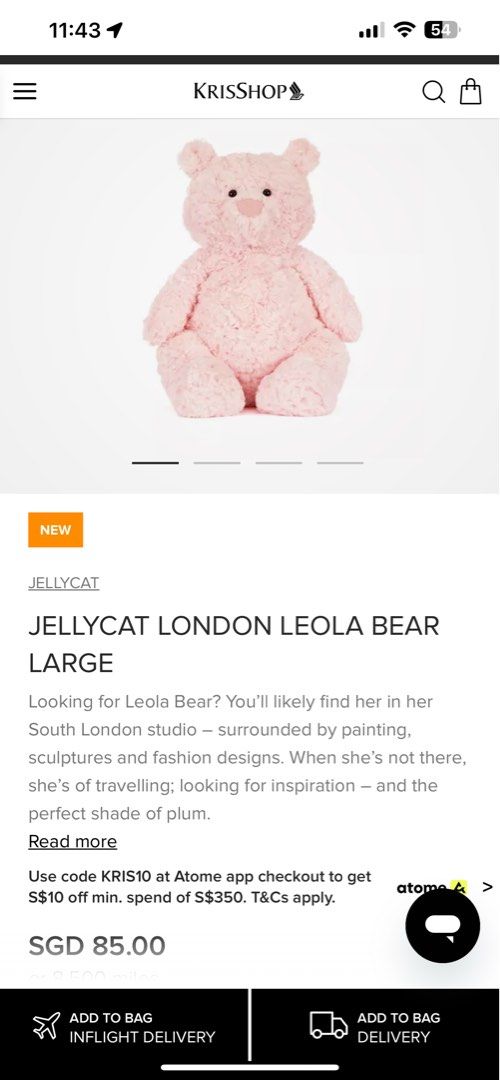 Jellycat London Leola Bear Large, Hobbies & Toys, Toys & Games on Carousell