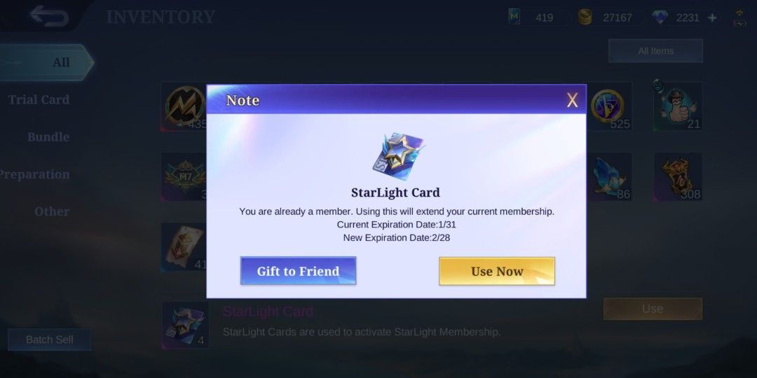 Mobile Legends: Bang Bang (MLBB) StarLight Card, Video Gaming, Gaming ...
