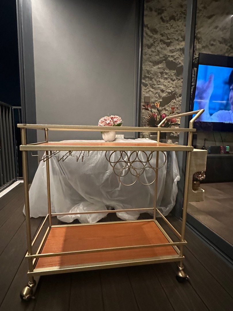 Portable bar trolley in gold frame, Furniture & Home Living, Furniture ...