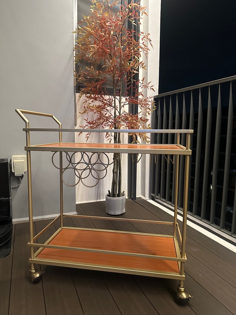 Portable bar trolley in gold frame, Furniture & Home Living, Furniture ...