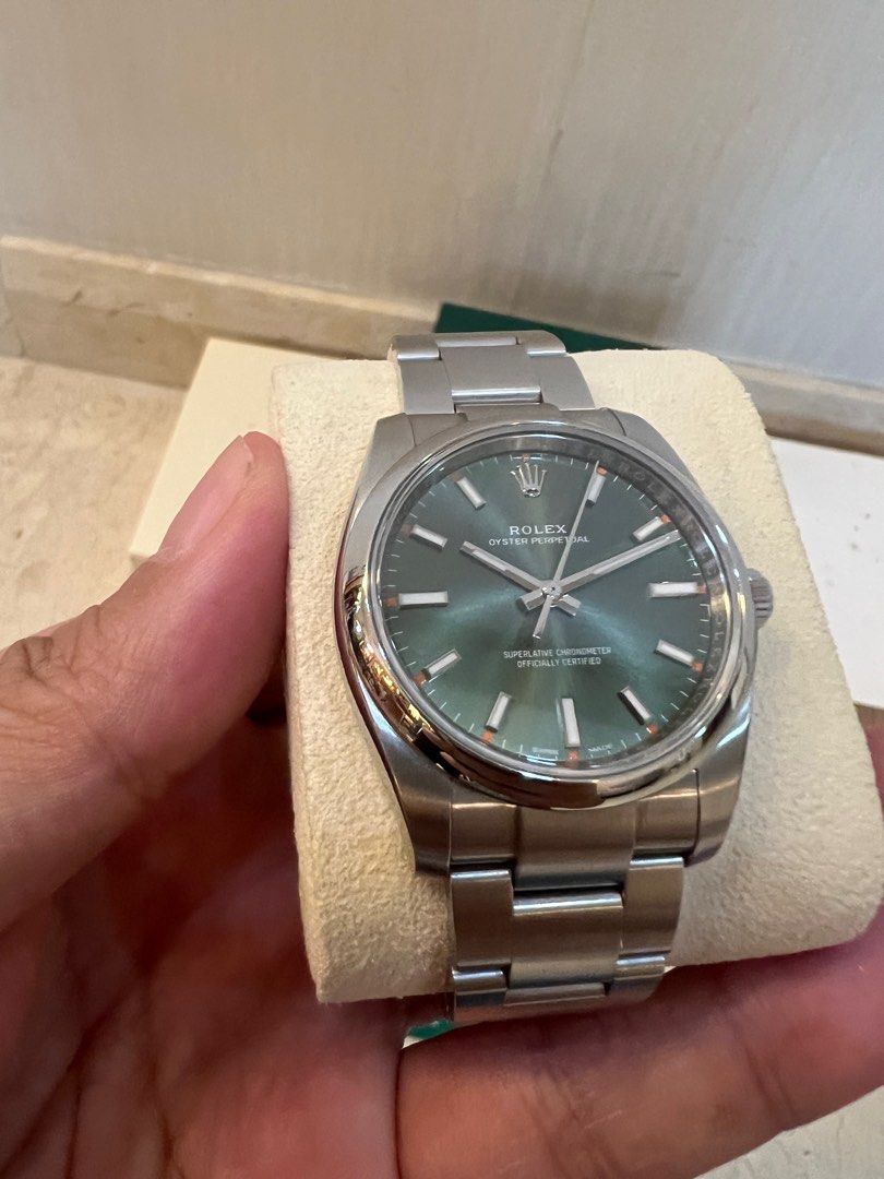 Rolex Oyster Perpetual Green Dial, Luxury, Watches on Carousell