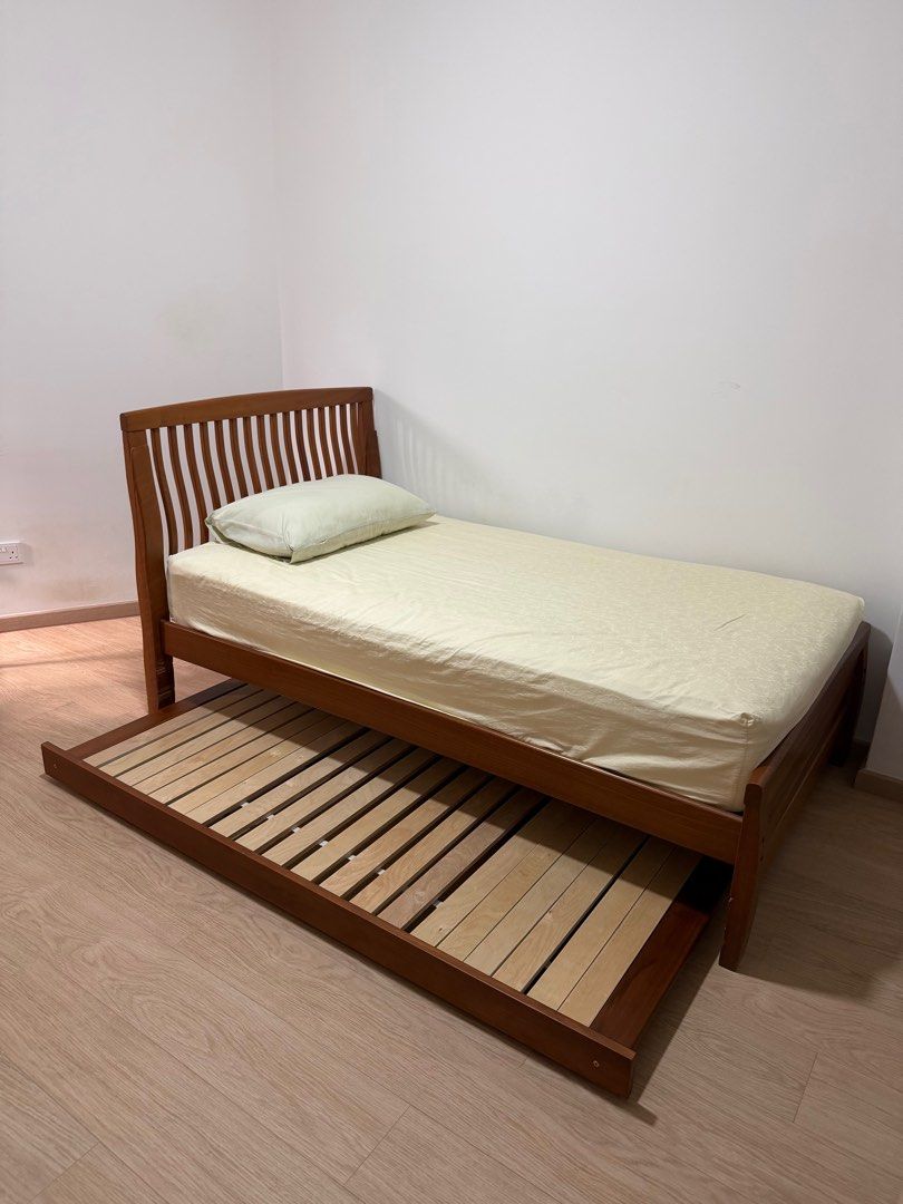 Scanteak Super Single Pull-Out Bed Frame, Furniture & Home Living ...