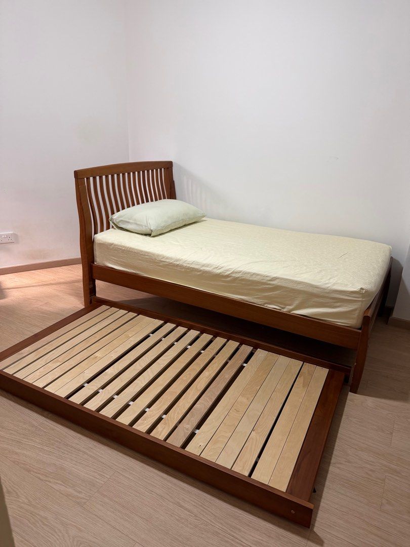 Scanteak Super Single Pull-Out Bed Frame, Furniture & Home Living ...