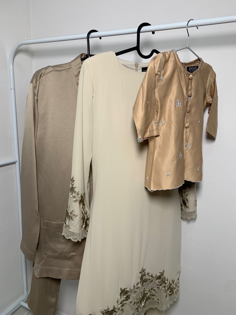 Set Baju Raya Sedondon Bapa Ibu Dan Anak - Nude, Women's Fashion ...