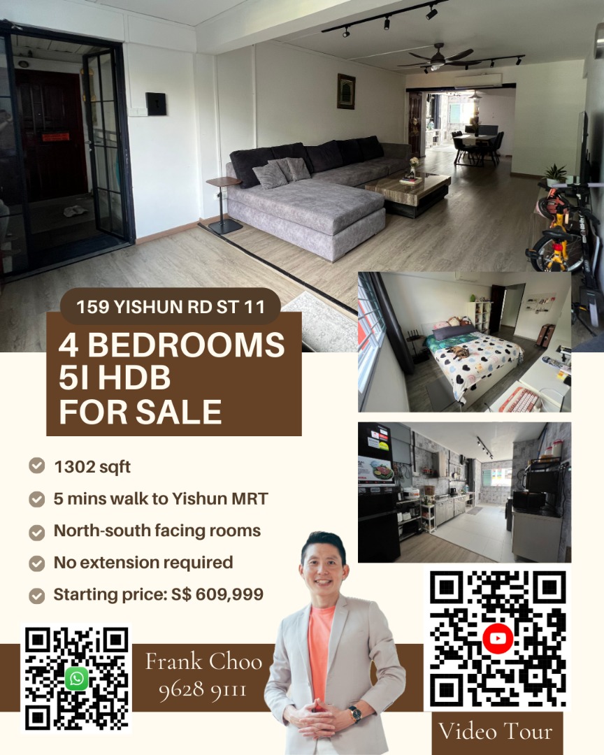 5min to Yishun MRT, spacious 5RM HDB for big family, 1km to 5 Pri sch ...