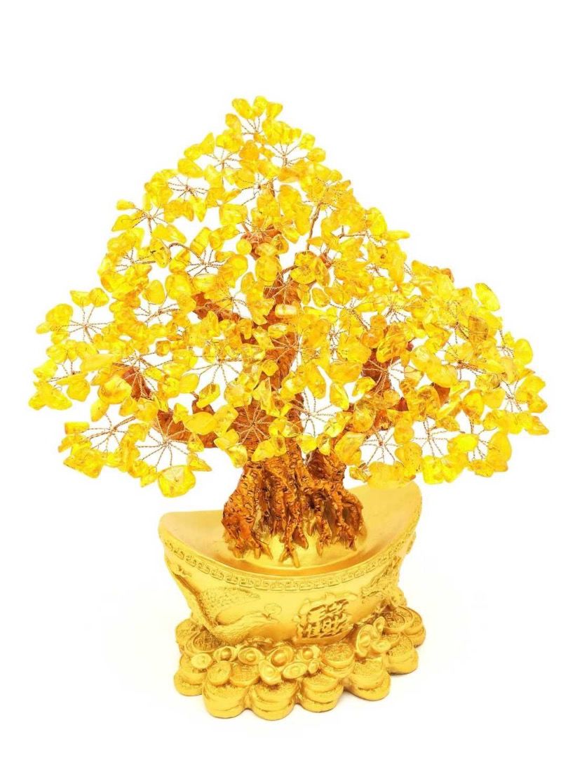2026 CNY Golden Citrine Crystal Money Tree Ornament, Furniture & Home ...