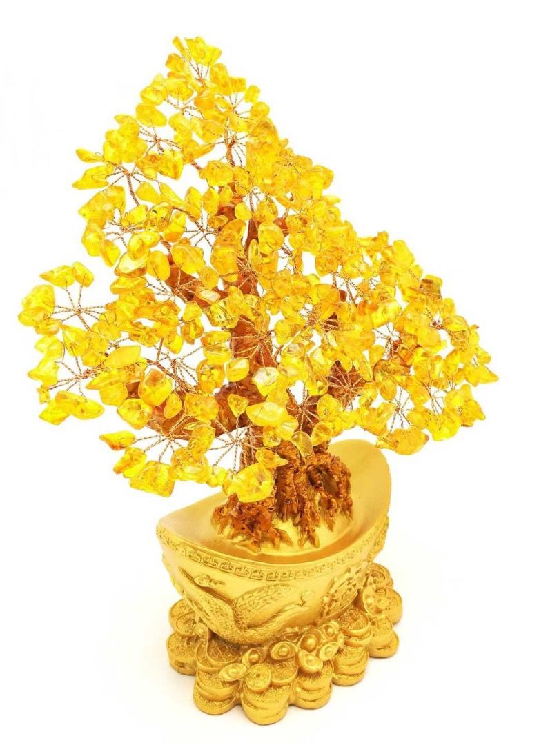 2026 CNY Golden Citrine Crystal Money Tree Ornament, Furniture & Home ...