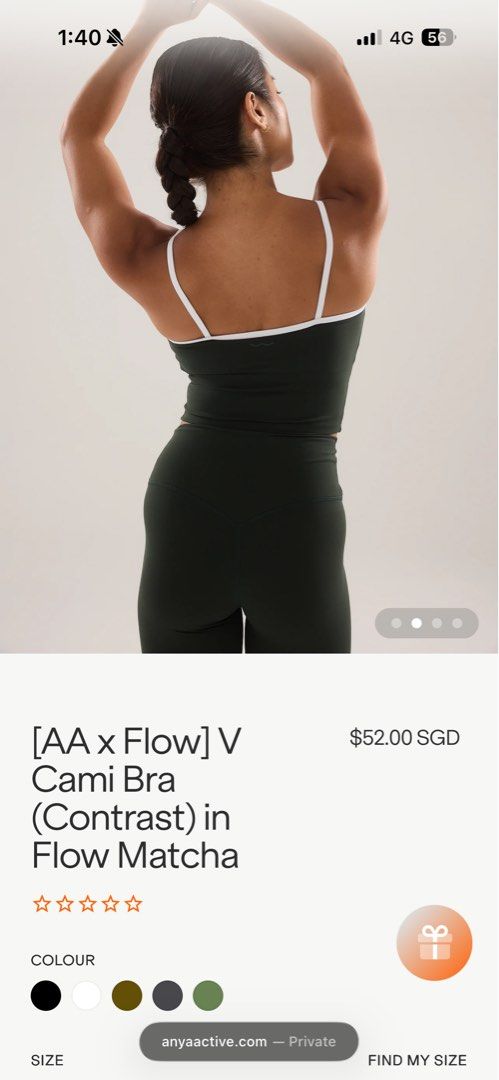 Anya Active V Cami Bra (Contrast) in Flow Matcha, Women's Fashion, Tops ...