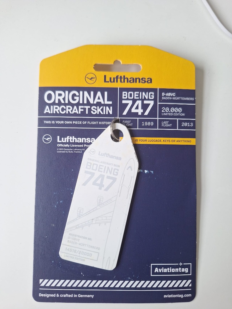 Aviationtag Lufthansa Boeing 747 – D-ABVC White, Hobbies & Toys ...