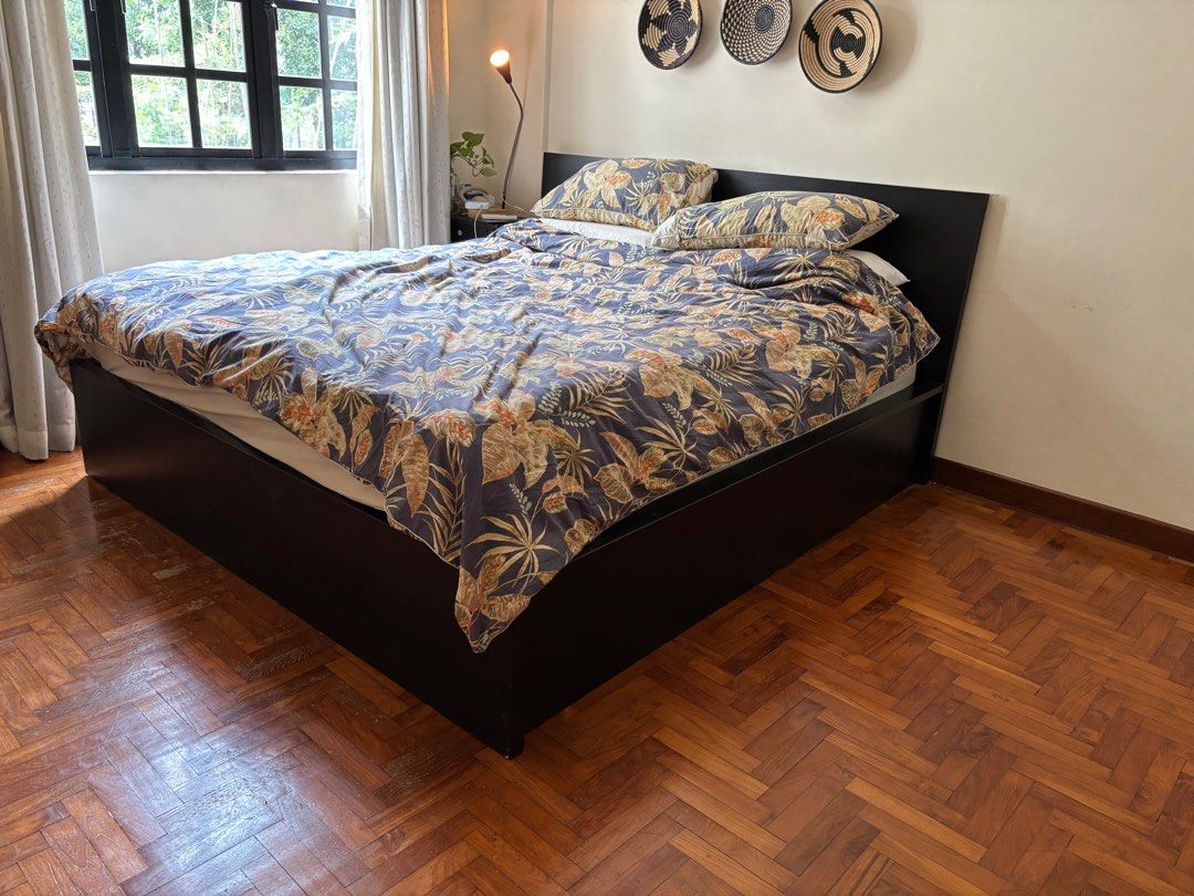 Black wooden bed frame (ikea), Furniture & Home Living, Furniture, Bed ...