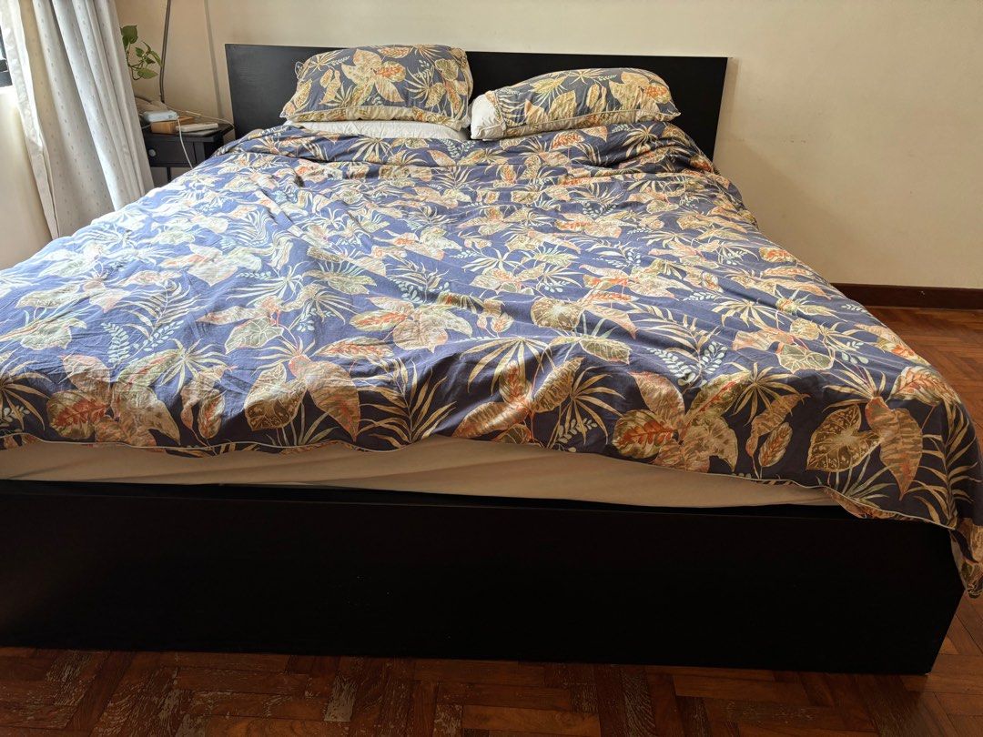 Black wooden bed frame (ikea), Furniture & Home Living, Furniture, Bed ...