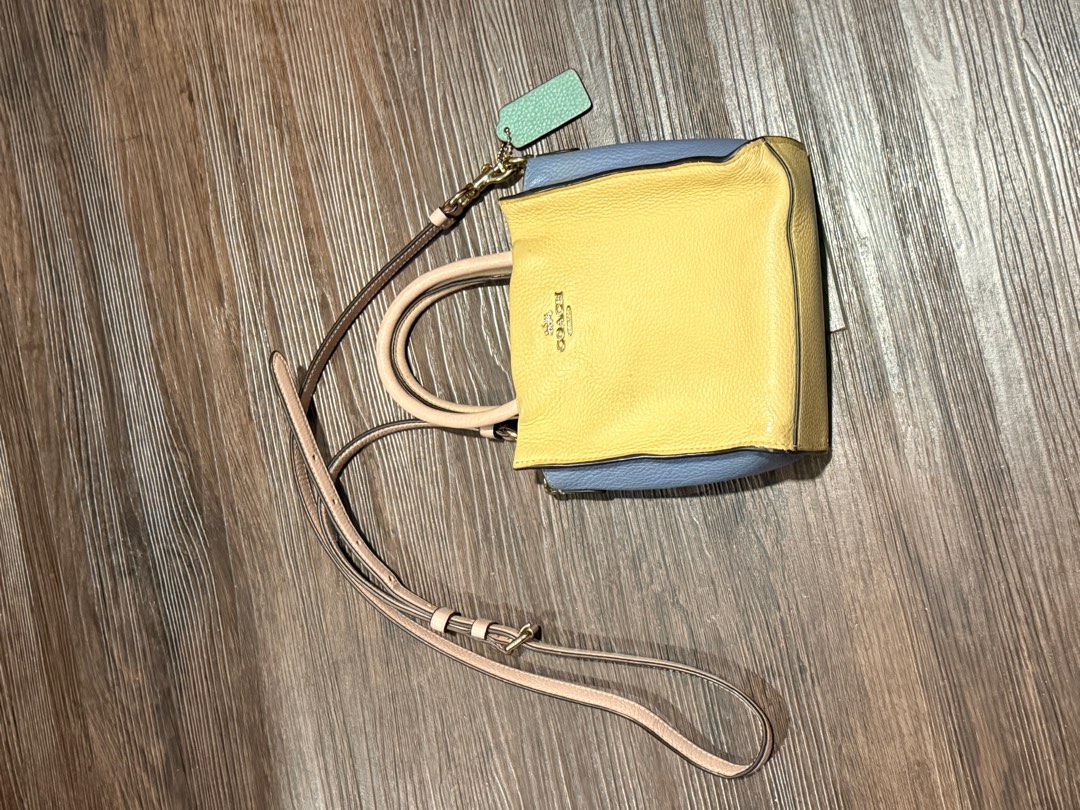 Coach Mini Top Leather Handle Bag - Pastel Yellow, Women's Fashion ...