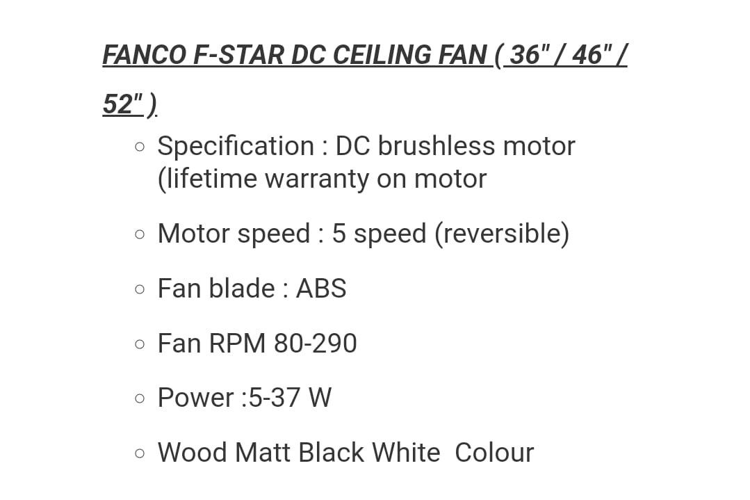 Fanco F star DC ceiling fan - white, Furniture & Home Living, Furniture ...